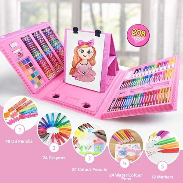 Kids Deluxe Art Kit - 208-Piece Creativity Set with Drawing Board ...